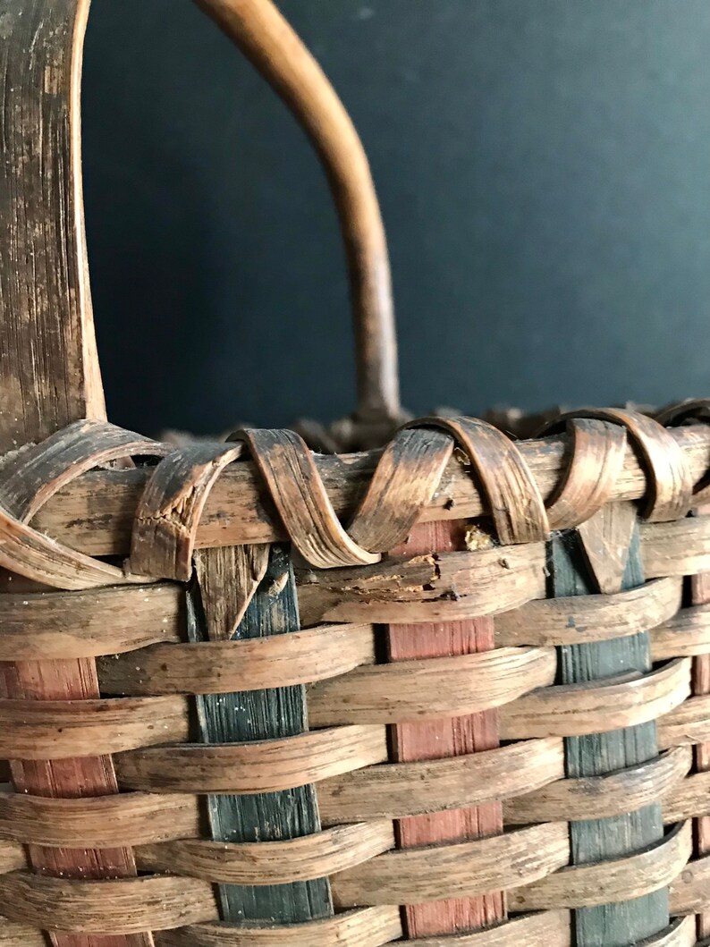 Antique Basket Maine Native American Painted Blue and Red - Etsy
