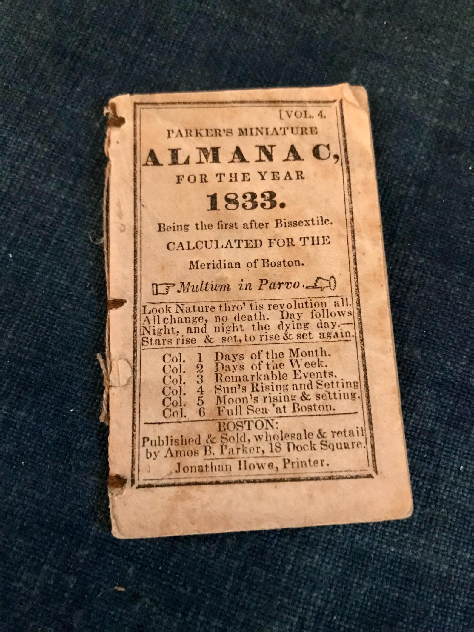 Antique Parker's Miniature Almanac, 1833, Boston - Etsy