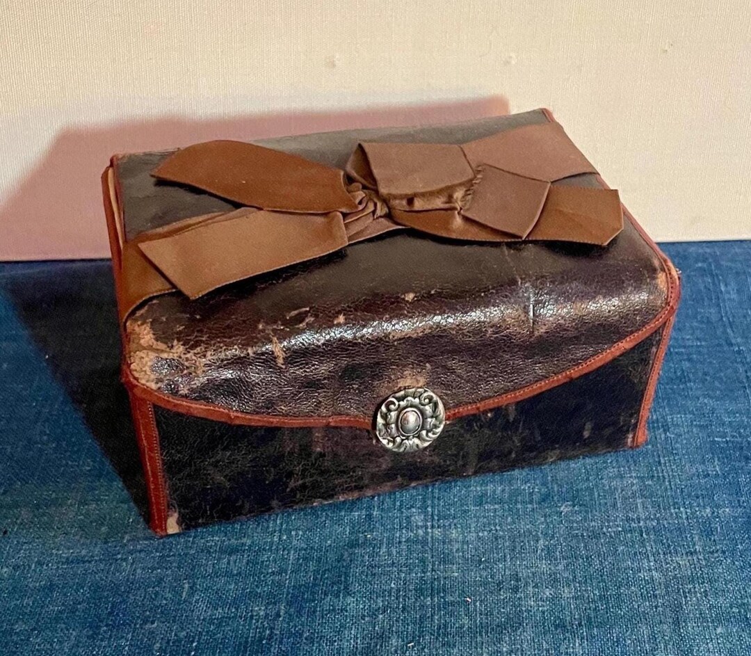 Antique Shaker Sewing Box, Bronzed Leather With Contents - Etsy