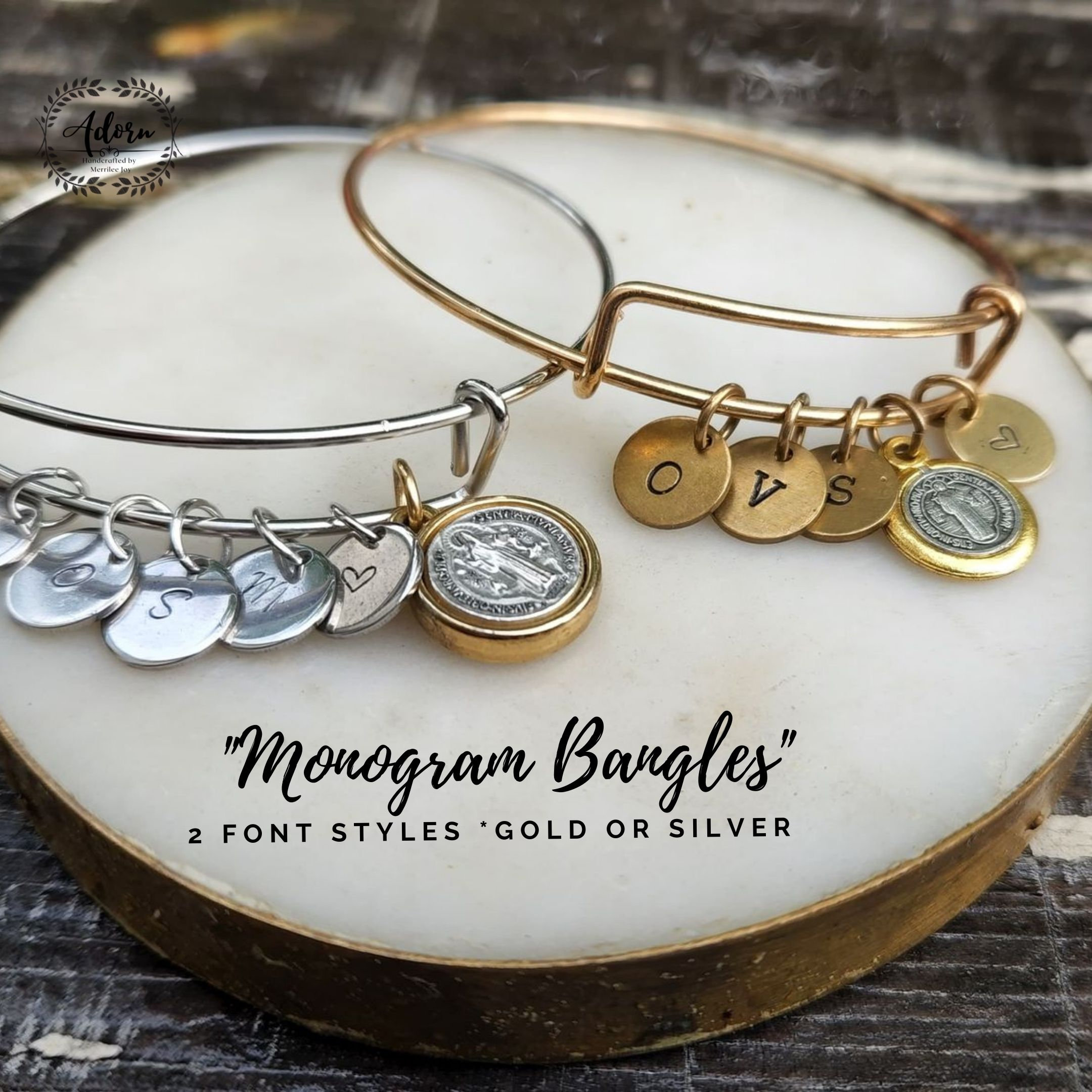 Monogram--adjustable Letter Bangles: Choose #of Letters, Font Style ...