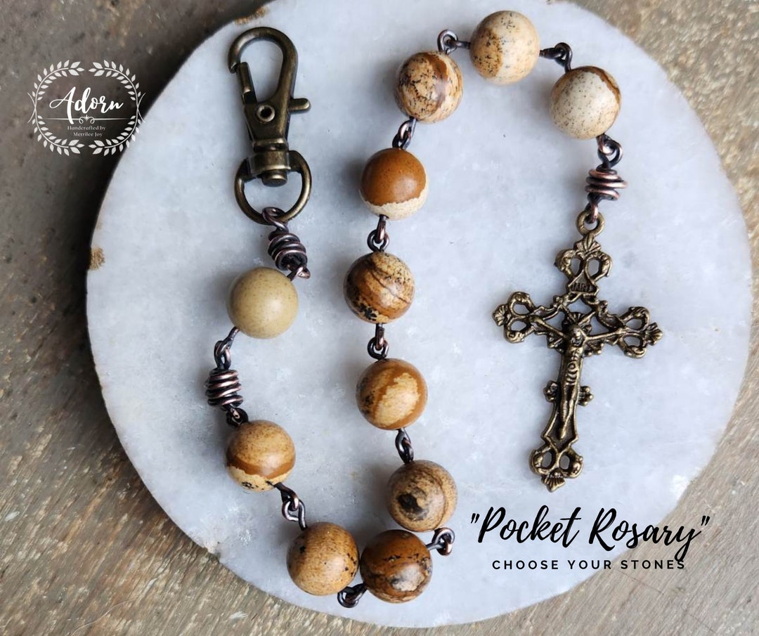 Pocket Rosary- A Decade/chaplet Palm Rosary Keychain Adorn Handcrafted ...