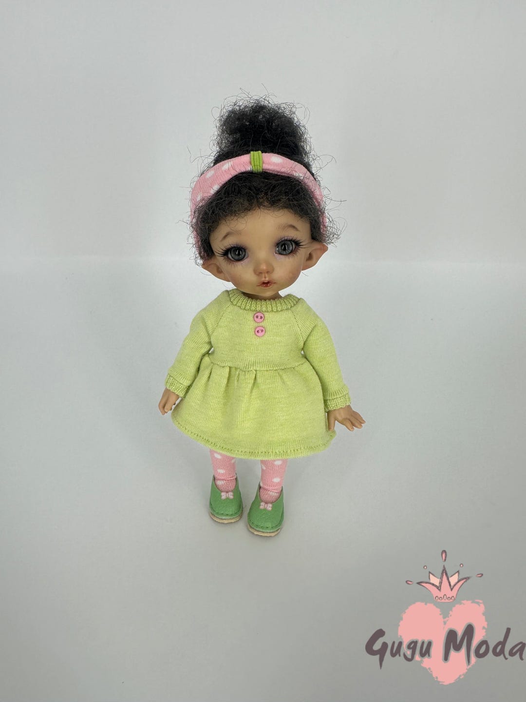 Doll Outfit: Green Dress, Polka Dot Tights & Headband - Pukifee, Lati ...