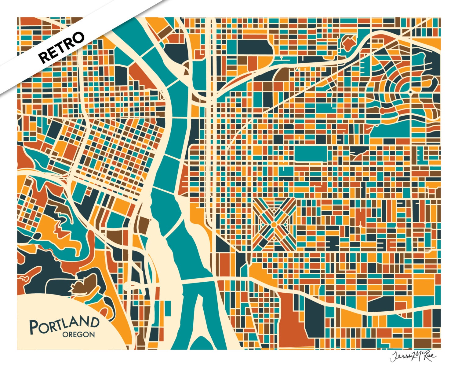 Portland, OR Abstract Illustration Map Print - Etsy