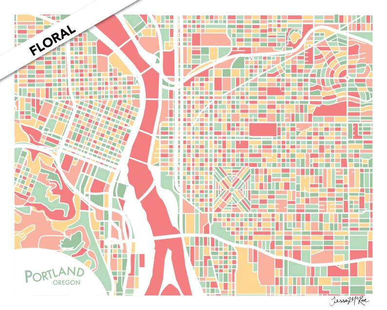 Portland, OR Abstract Illustration Map Print - Etsy