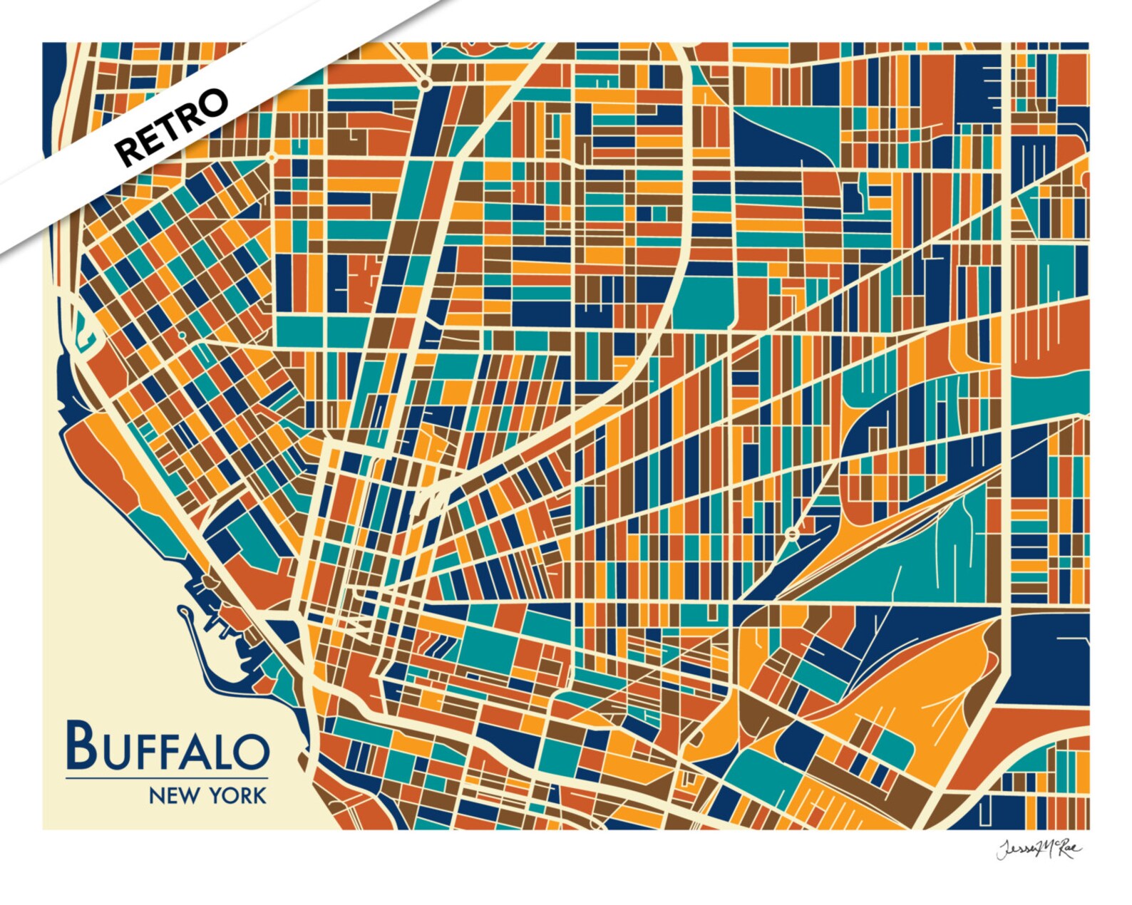 Buffalo, NY Abstract Illustration Map Print - Etsy