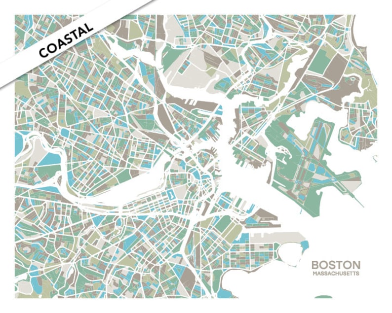 Boston, MA Abstract Illustration Map Print - Etsy