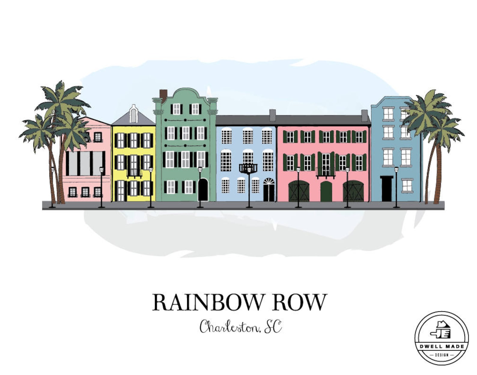 Charleston, SC Rainbow Row Illustration Print - Etsy