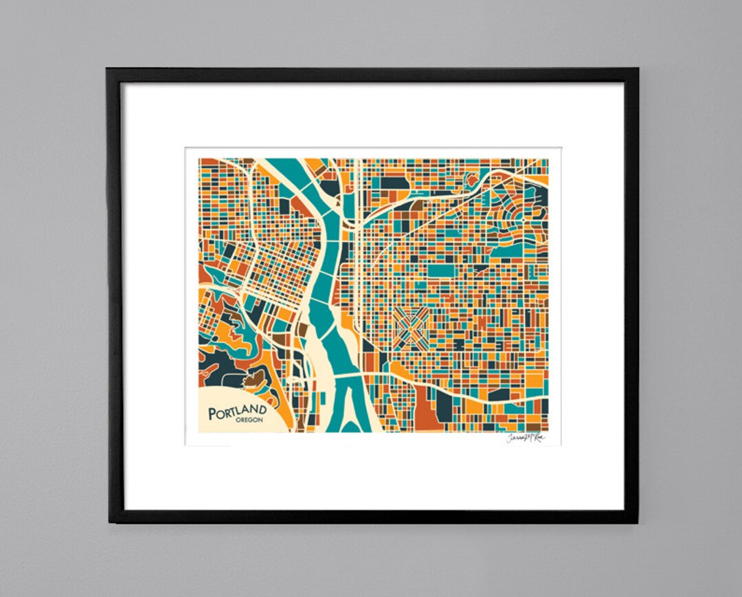 Portland, OR Abstract Illustration Map Print - Etsy
