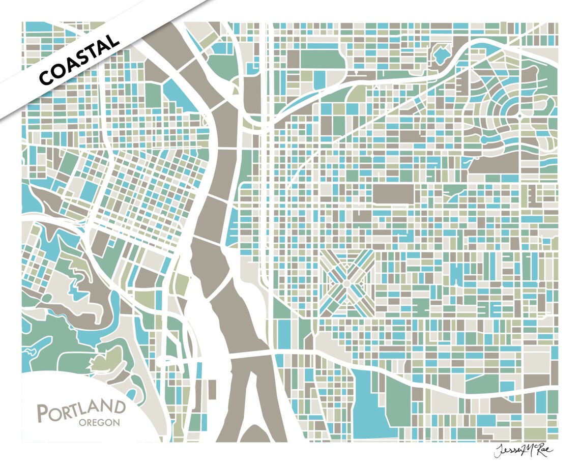 Portland, OR Abstract Illustration Map Print - Etsy