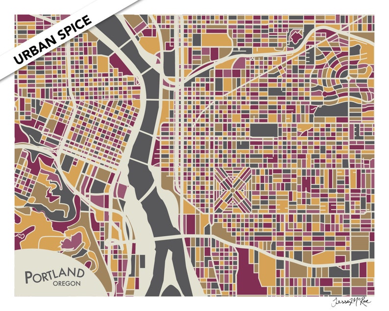 Portland, OR Abstract Illustration Map Print - Etsy