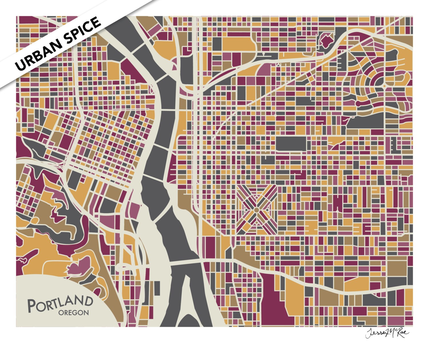 Portland, OR Abstract Illustration Map Print - Etsy