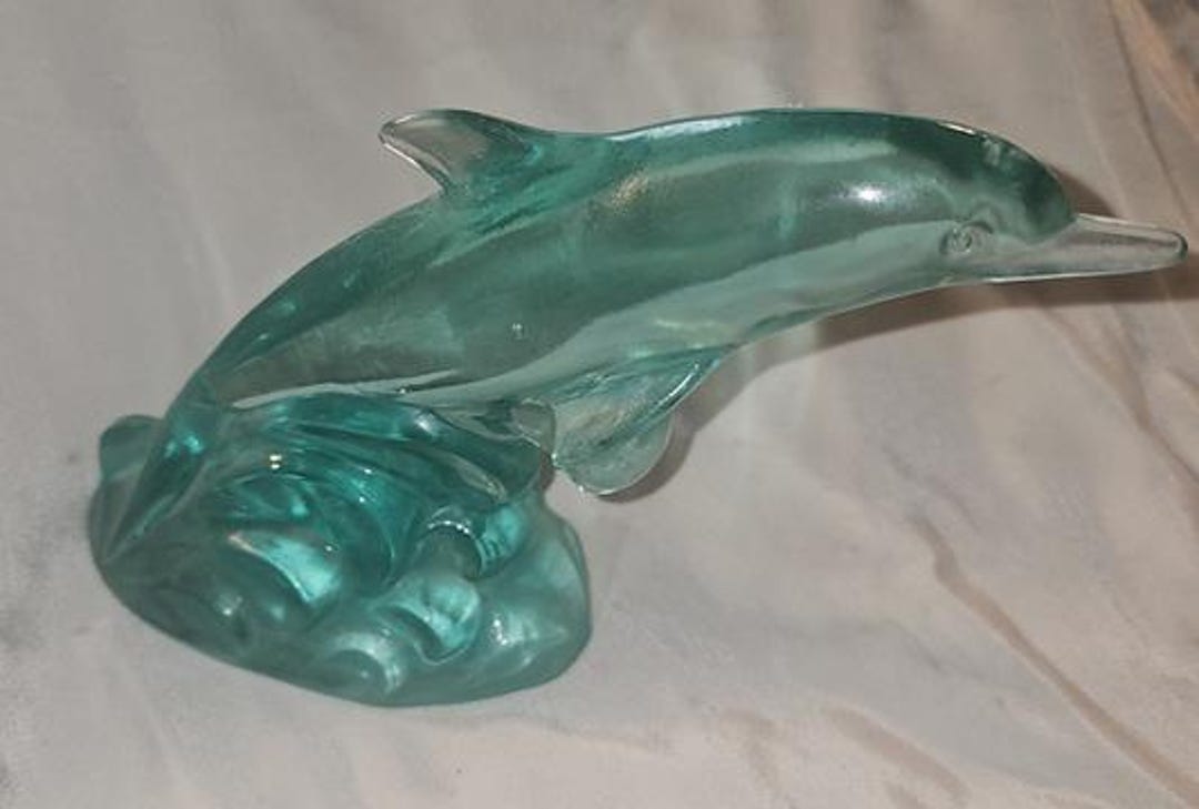 FENTON ART GLASS Aquamarine Dolphin Figural - Etsy