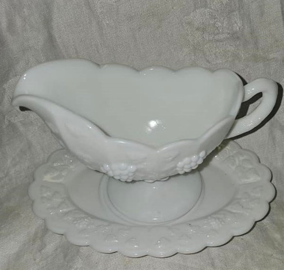 WESTMORELAND GLASS COMPANY - Milk Glass – Panel Grape – Gravy Boat ...