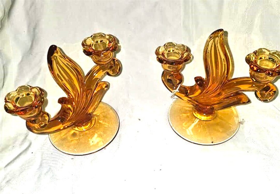 VIKING GLASS COMPANY – Amber Candlesticks - Etsy