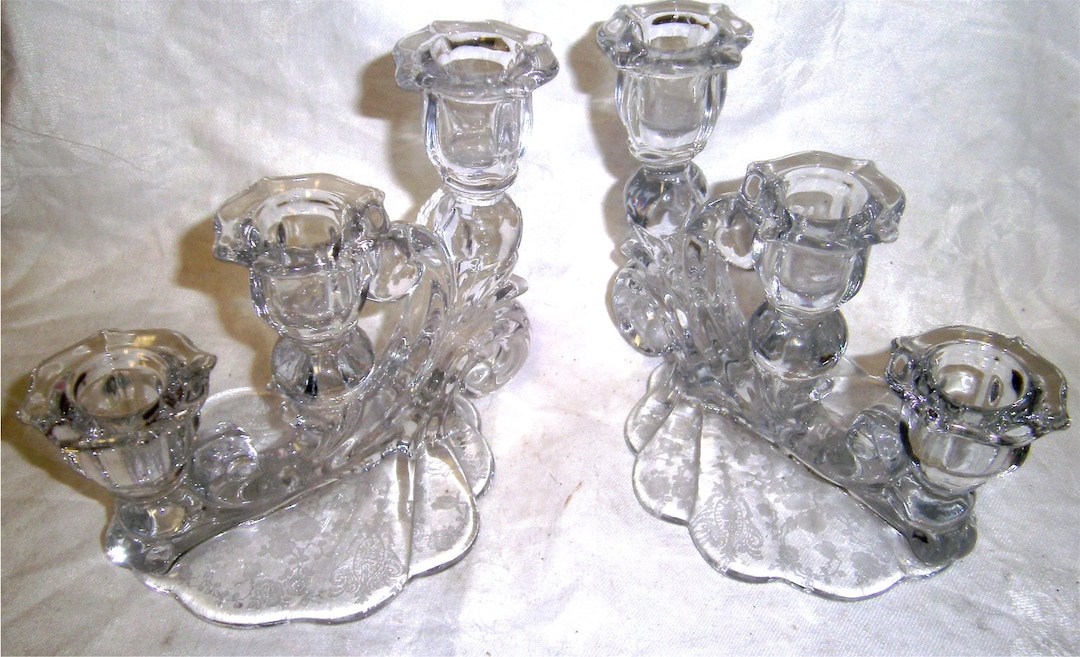CAMBRIDGE GLASS COMPANY – Rosepoint Triple Candlesticks - Etsy