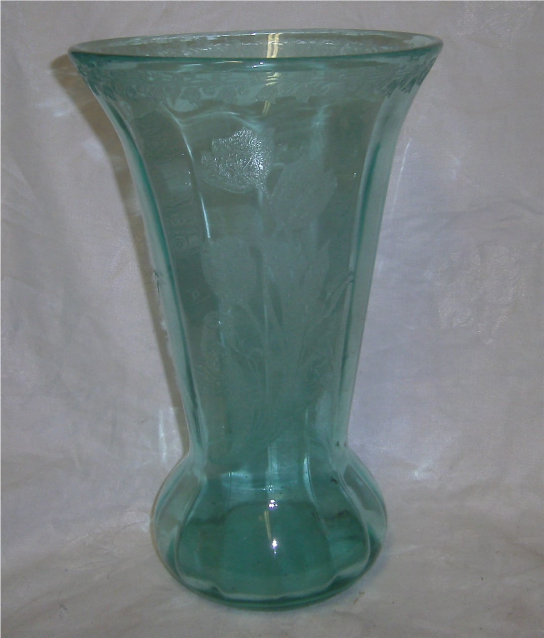 Paden City Large Floral Etched Light Green Vase - Etsy