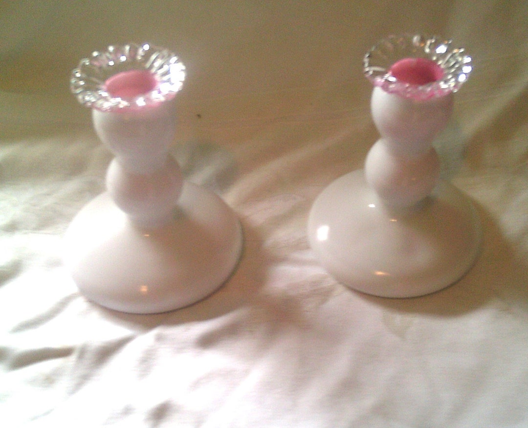 FENTON ART GLASS Peach Crest 1523 Candlesticks - Etsy
