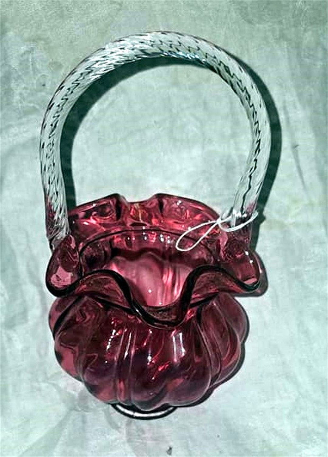 FENTON ART GLASS Ruby Overlay Melon Basket - Etsy