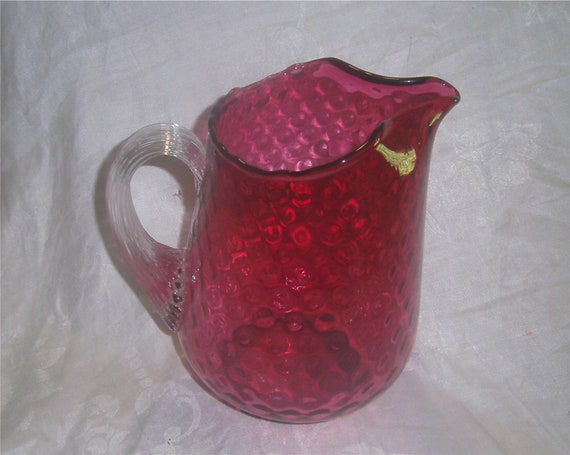 FENTON ART GLASS Ruby Overlay Dot Optic Jug 1950s - Etsy