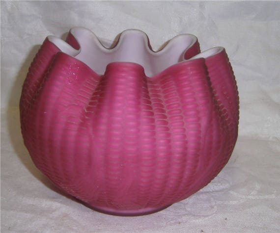 FENTON ART GLASS Wild Rose Overlay Maize Rose Bowl for L.G. | Etsy