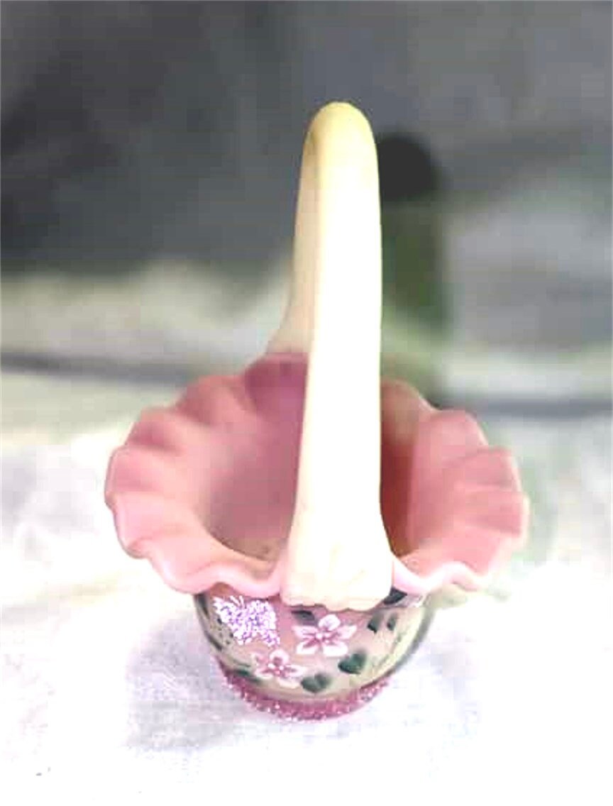 FENTON ART GLASS Burmese Mini Basket Qvc - Etsy