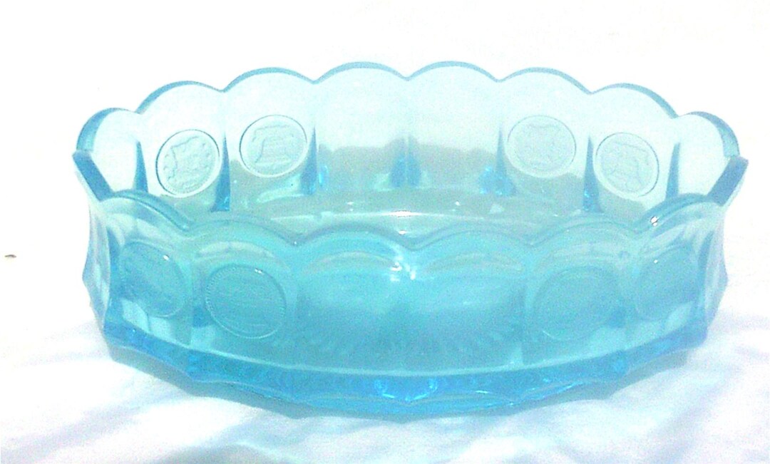 FOSTORIA GLASS COMPANY Blue Coin Glass Oval Bowl - Etsy