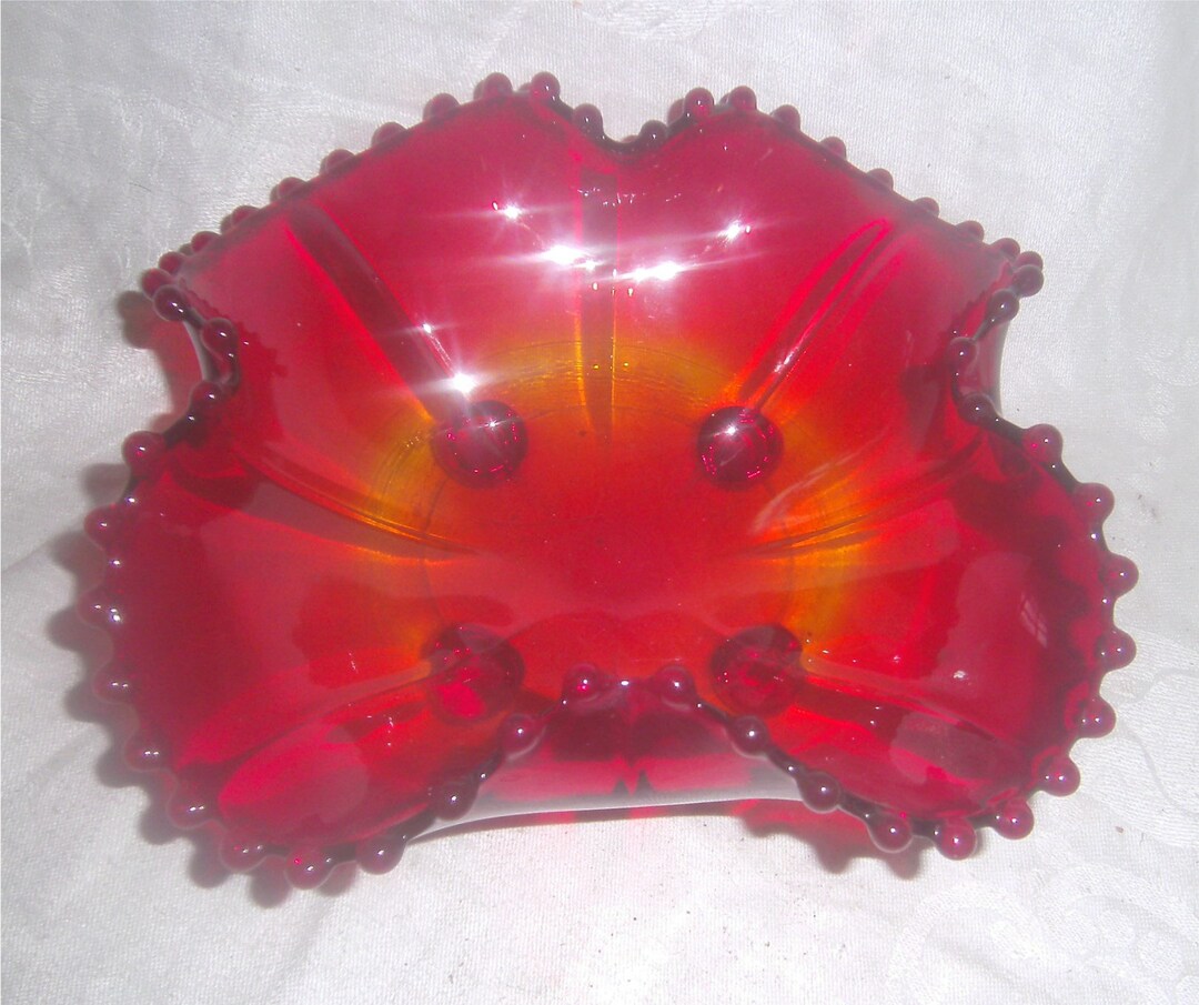 IMPERIAL GLASS CO – Candlewick – Ruby – 3 Ftd. 9” Ruffled Bowl - Rare ...