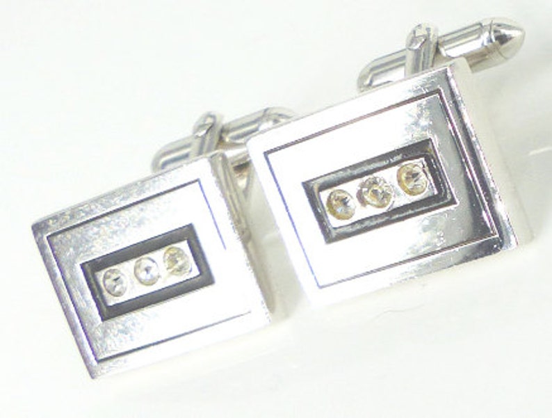 Vintage Classic Swank Set of Silver Cufflinks With Black Framed Twinkle ...