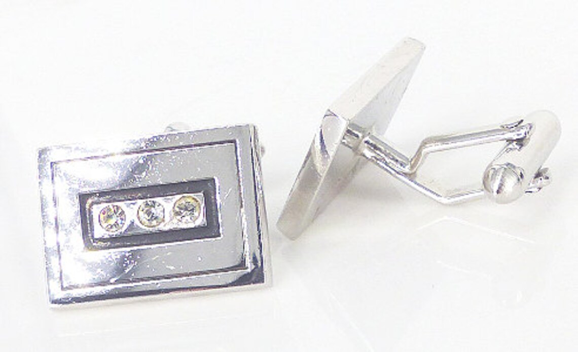 Vintage Classic Swank Set of Silver Cufflinks With Black Framed Twinkle ...