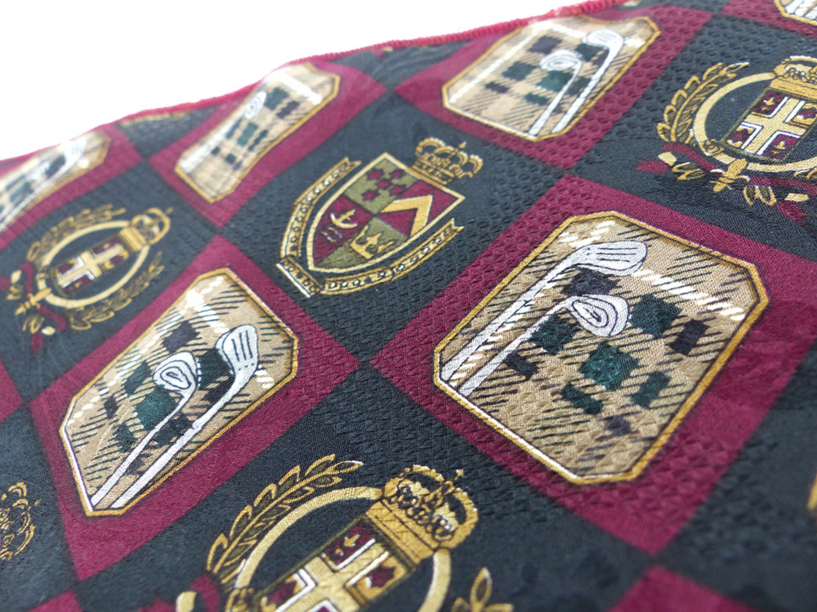 Preppy Golf & Crest Silk Pocket Square With Black Textured - Etsy