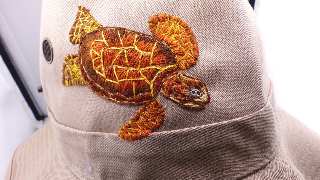 Hand Embroidered Sea Turtle Bucket / Fishing Hat With Adjustable Strap ...