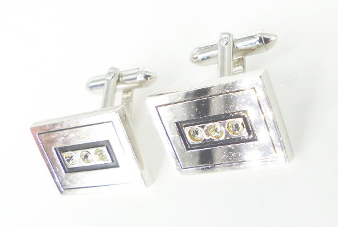 Vintage Classic Swank Set of Silver Cufflinks With Black Framed Twinkle ...