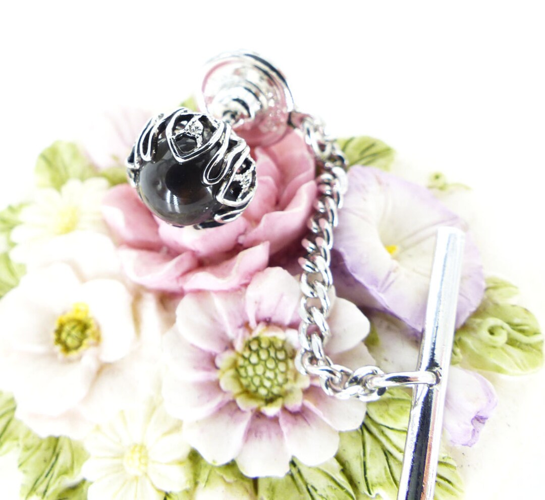 Gorgeous Silver Unique Wire Lace Design Mount Tie Tack With Charcoal ...