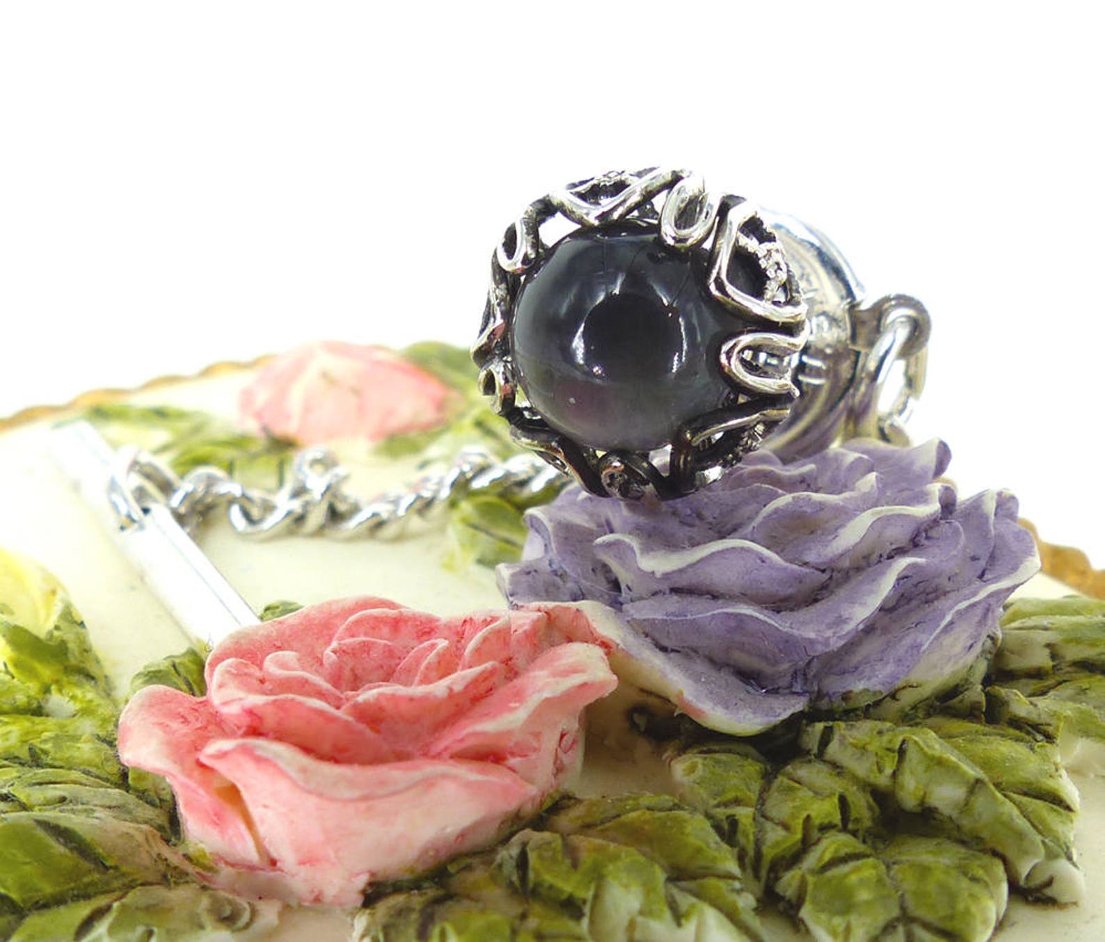 Gorgeous Silver Unique Wire Lace Design Mount Tie Tack With Charcoal ...