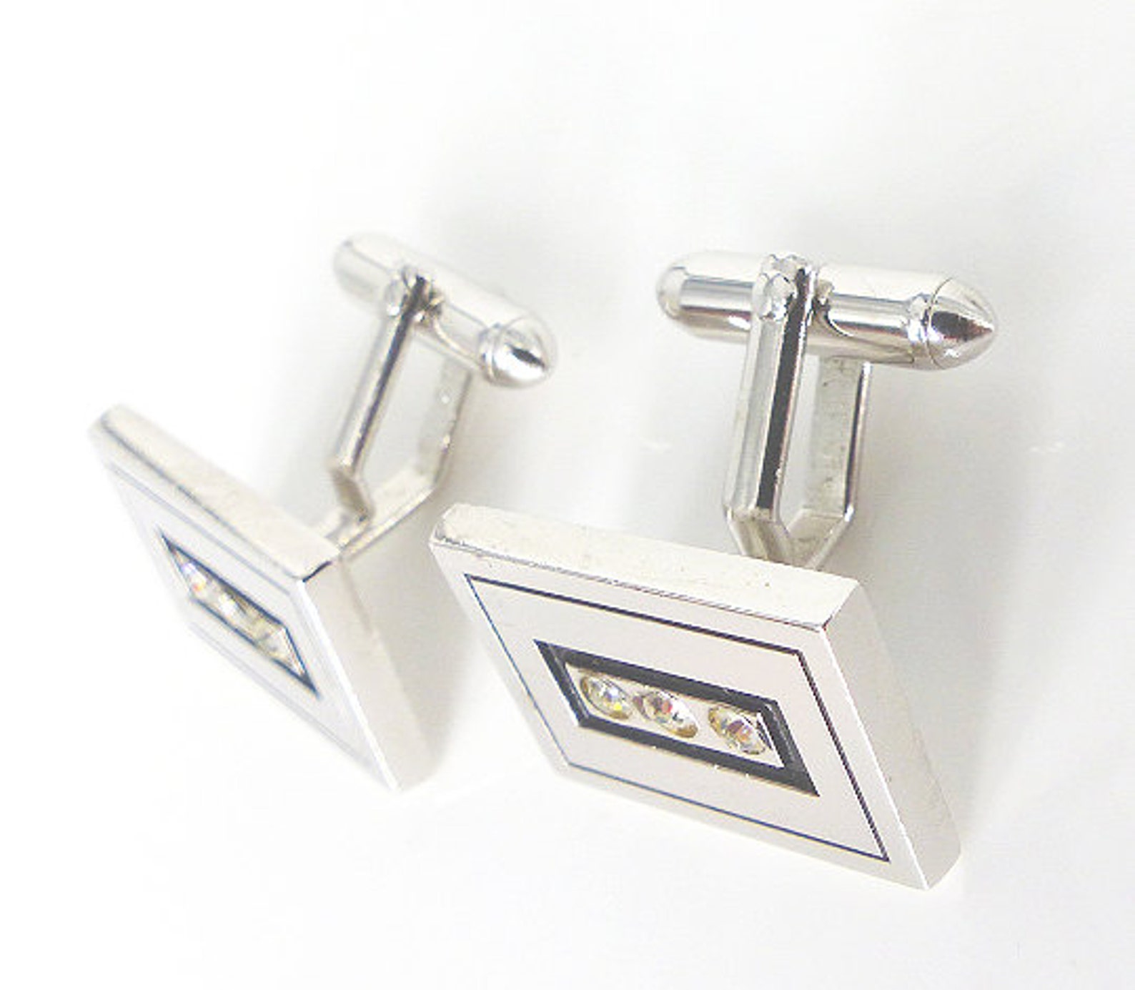 Vintage Classic Swank Set of Silver Cufflinks With Black Framed Twinkle ...