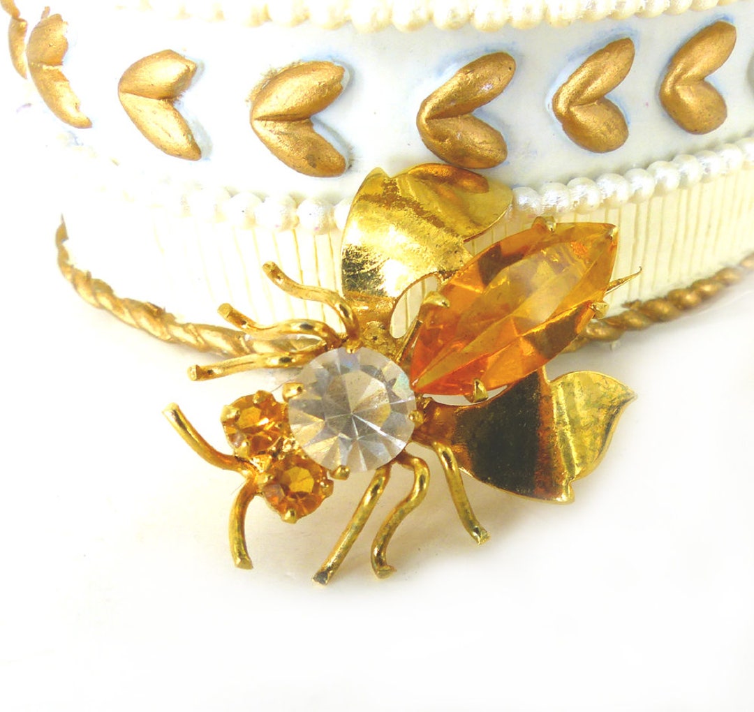 Gorgeous Gold Amber Colored Crystal Insect Lapel Pin or Scarf Pin or ...