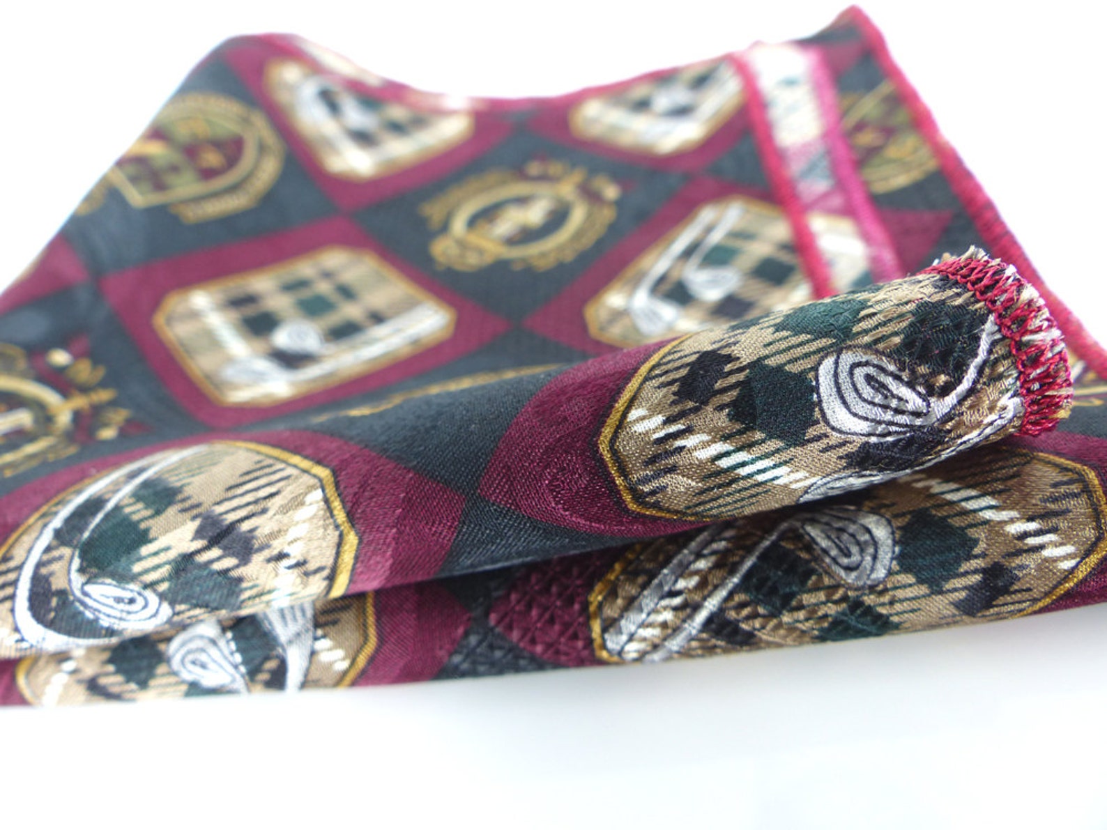Preppy Golf & Crest Silk Pocket Square With Black Textured - Etsy