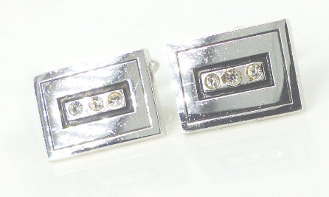 Vintage Classic Swank Set of Silver Cufflinks With Black Framed Twinkle ...