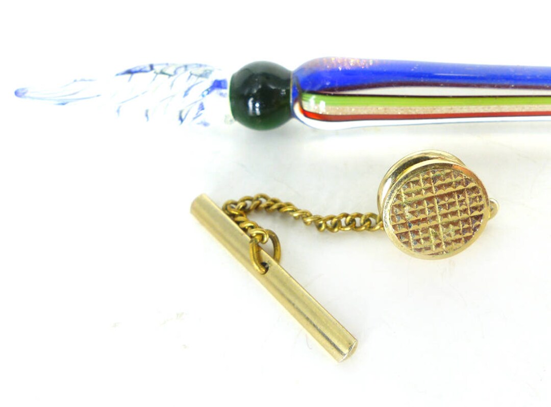 Round Gold Tie Tack With Attached Bar and Chain Hardware. Textured ...