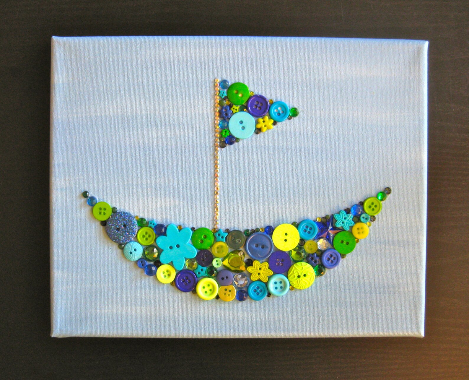 Button & Crystal Sailboat | Art for Kids Rooms | Nursery Decor | Canvas ...