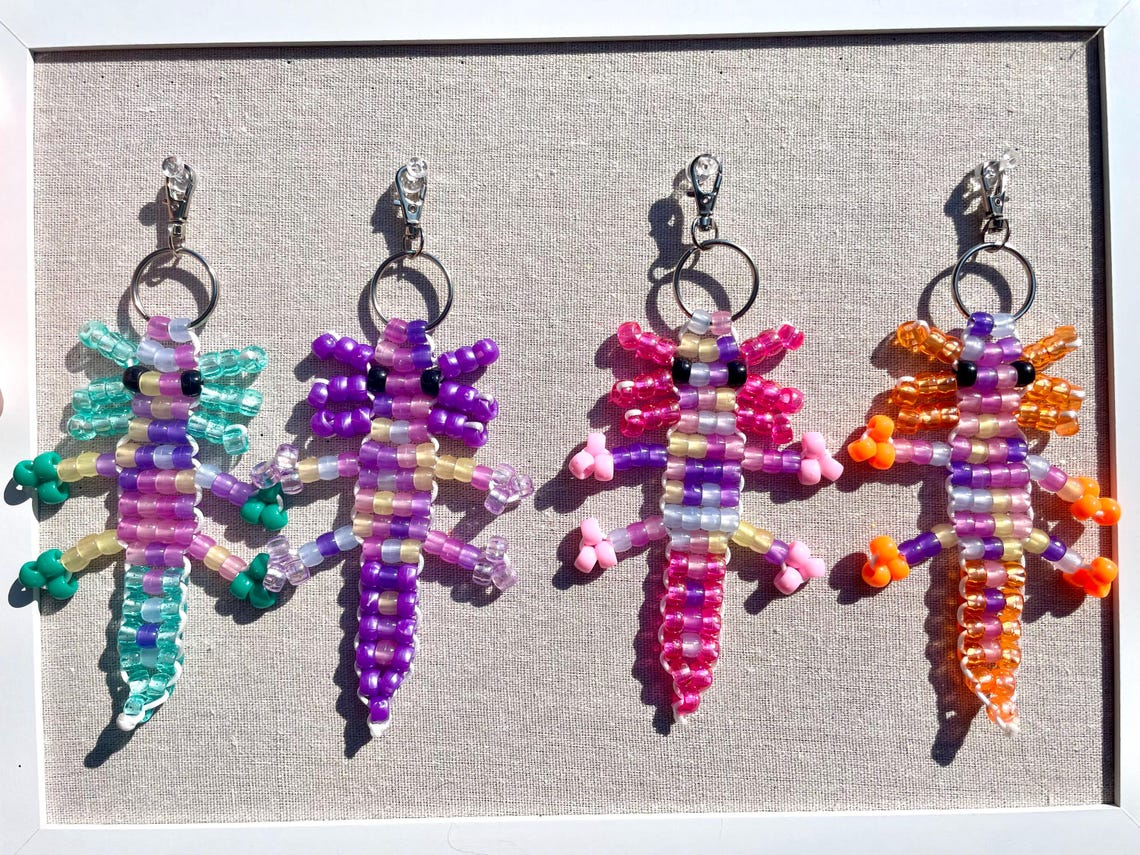 Beaded Axolotl Keychains | Color Changing | Glow in the Dark | Colorful ...