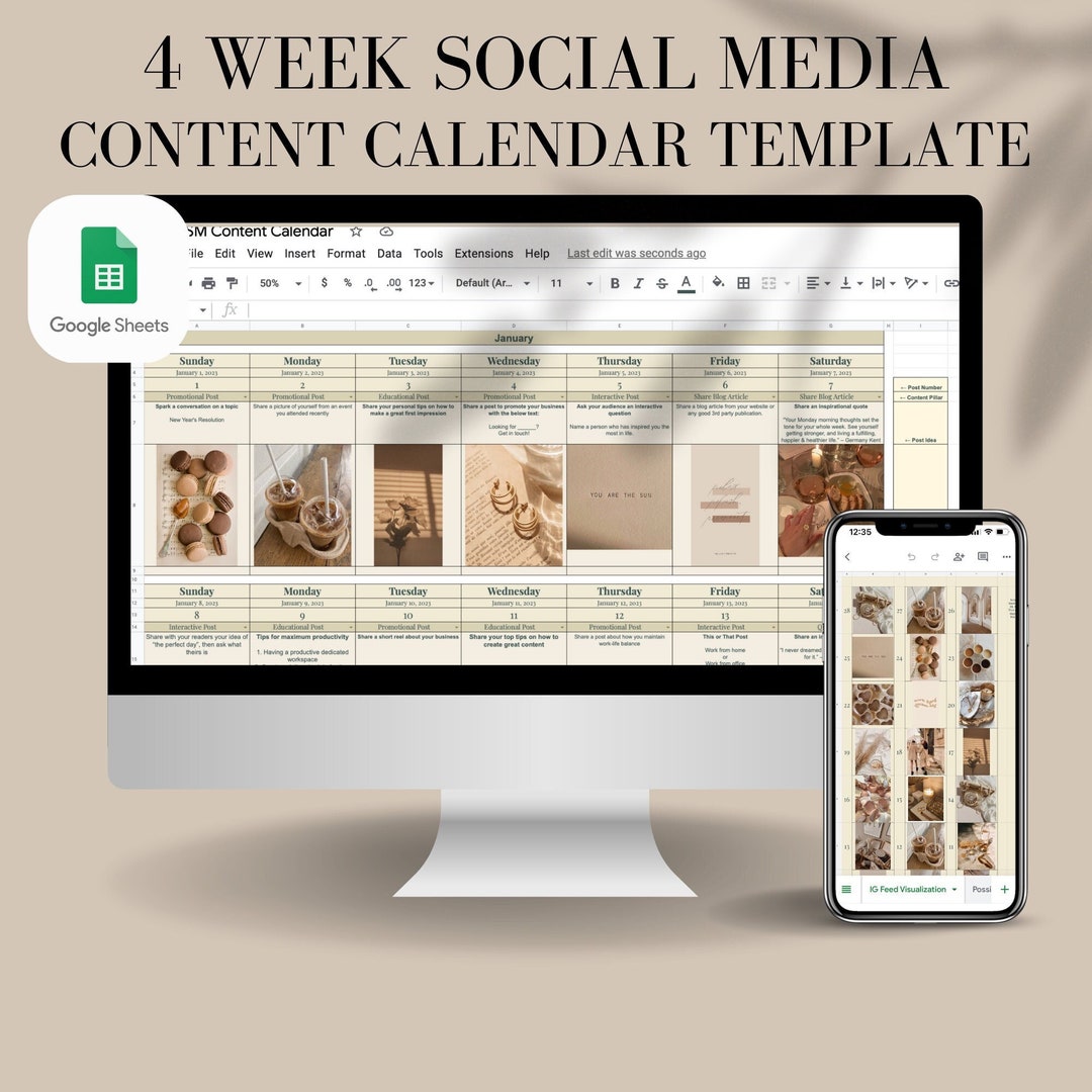 Content Calendar Template for Instagram, Facebook, Social Media ...