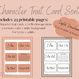 Character Trait Card Sort - Therapy Worksheet Printable, Teens and ...