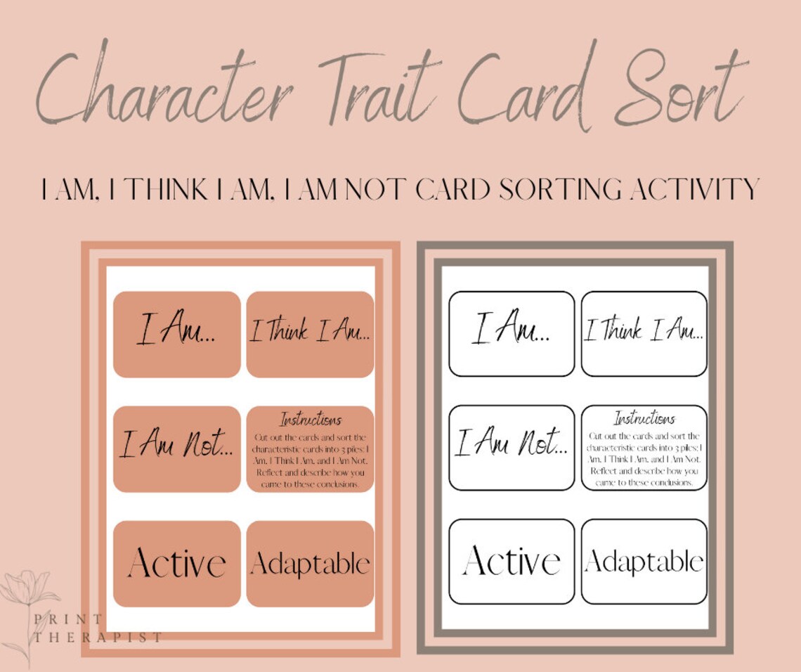 Character Trait Card Sort - Therapy Worksheet Printable, Teens and ...