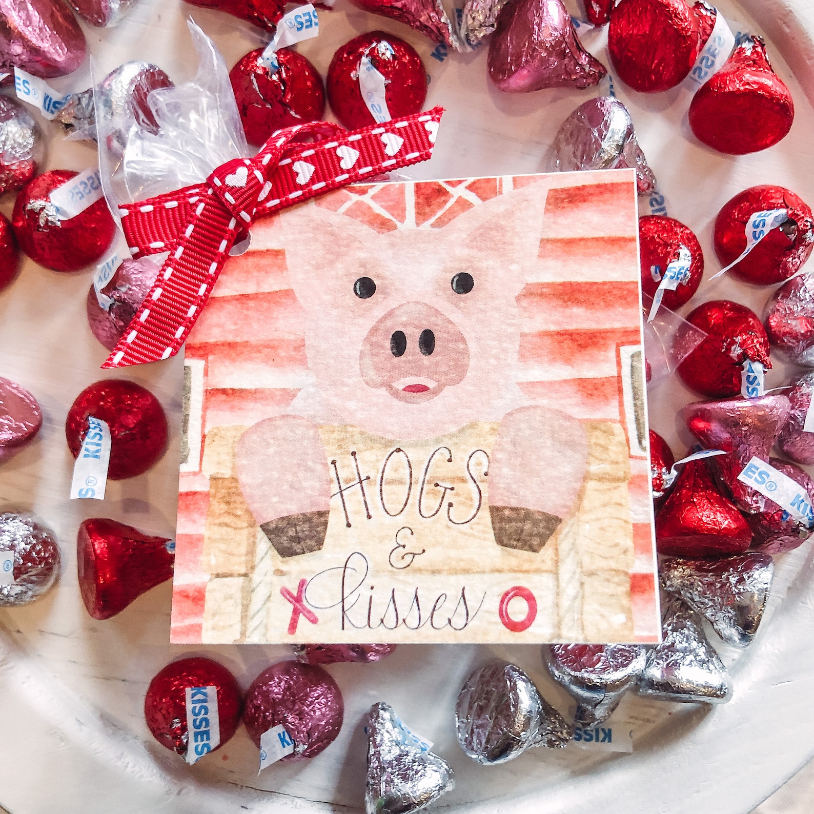 Hogs and Kisses Kids Printable Pig Valentines Day Card for the ...