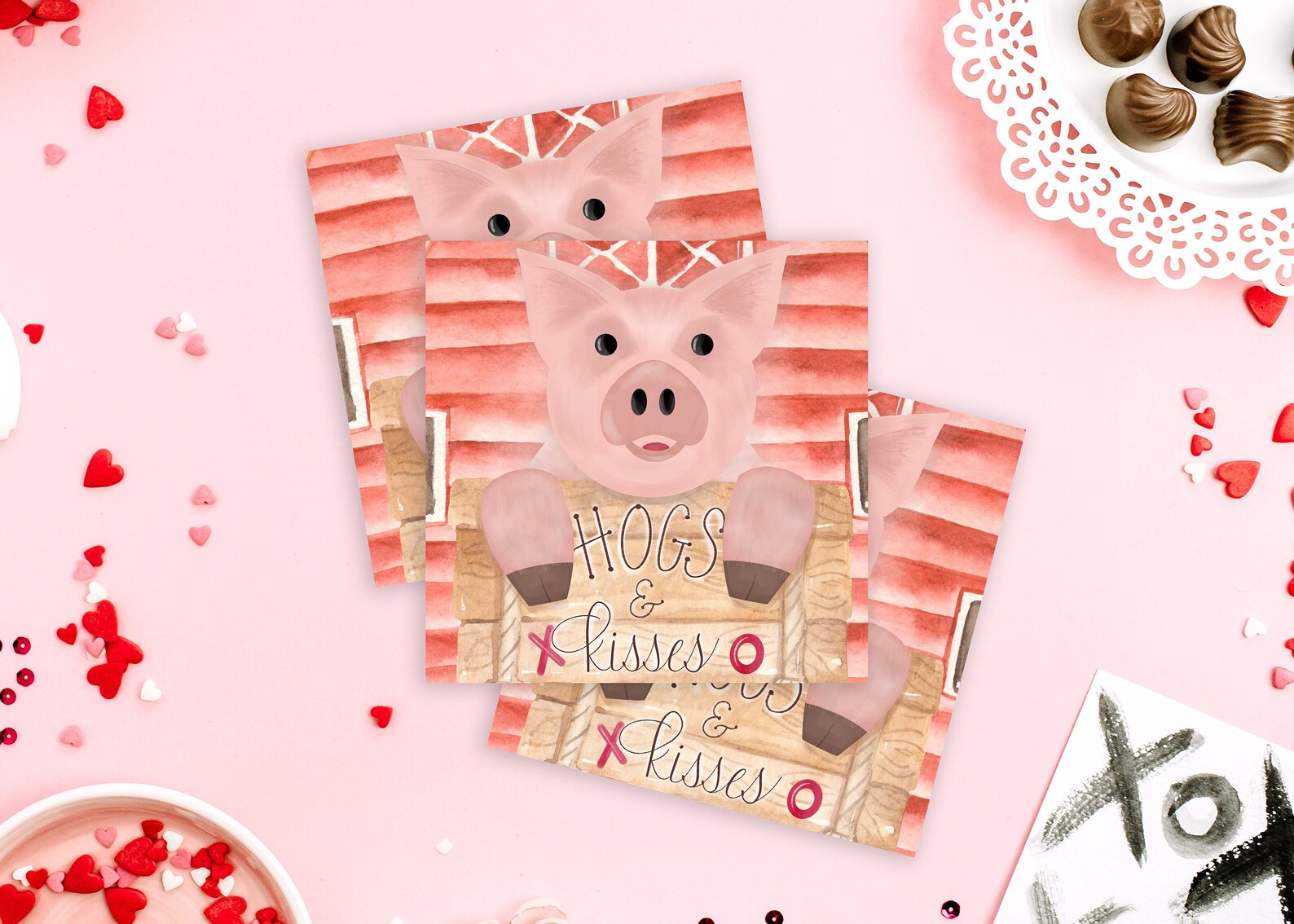 Hogs and Kisses Kids Printable Pig Valentines Day Card for the ...