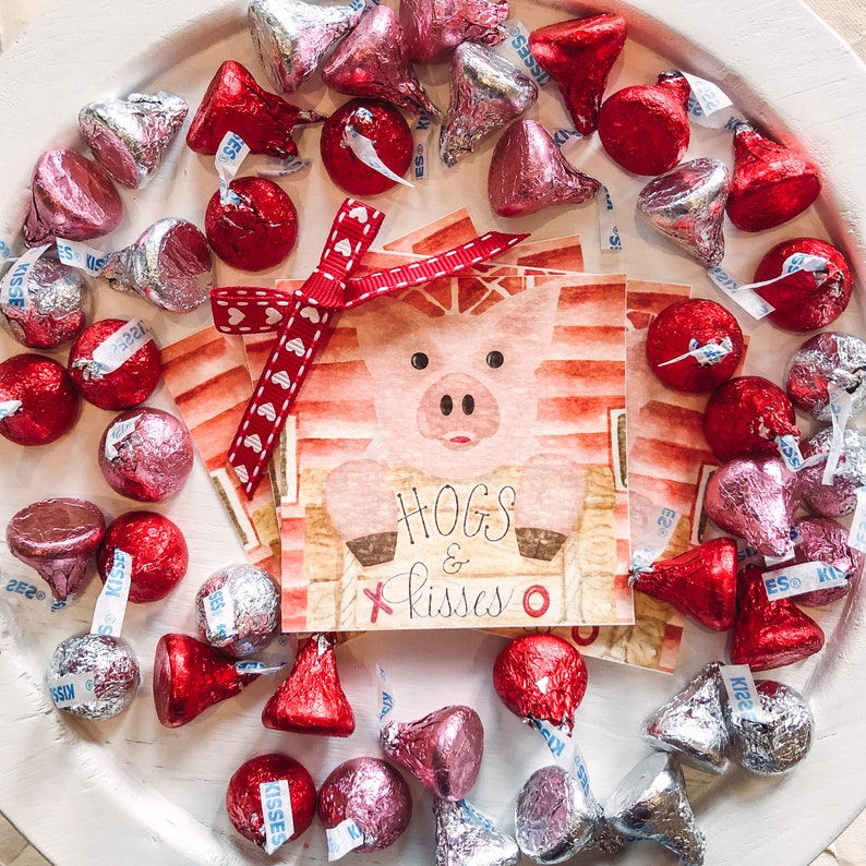Hogs and Kisses Kids Printable Pig Valentines Day Card for the ...