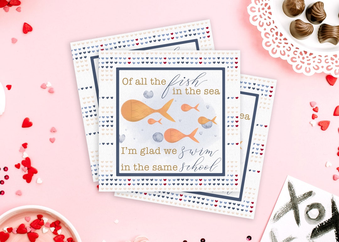Goldfish Valentines Day Printable, Valentines Card, Class Cards ...