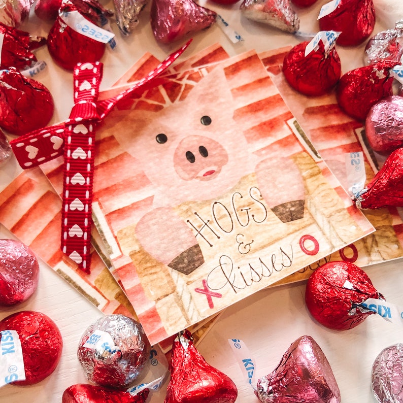 Hogs and Kisses Kids Printable Pig Valentines Day Card for the - Etsy