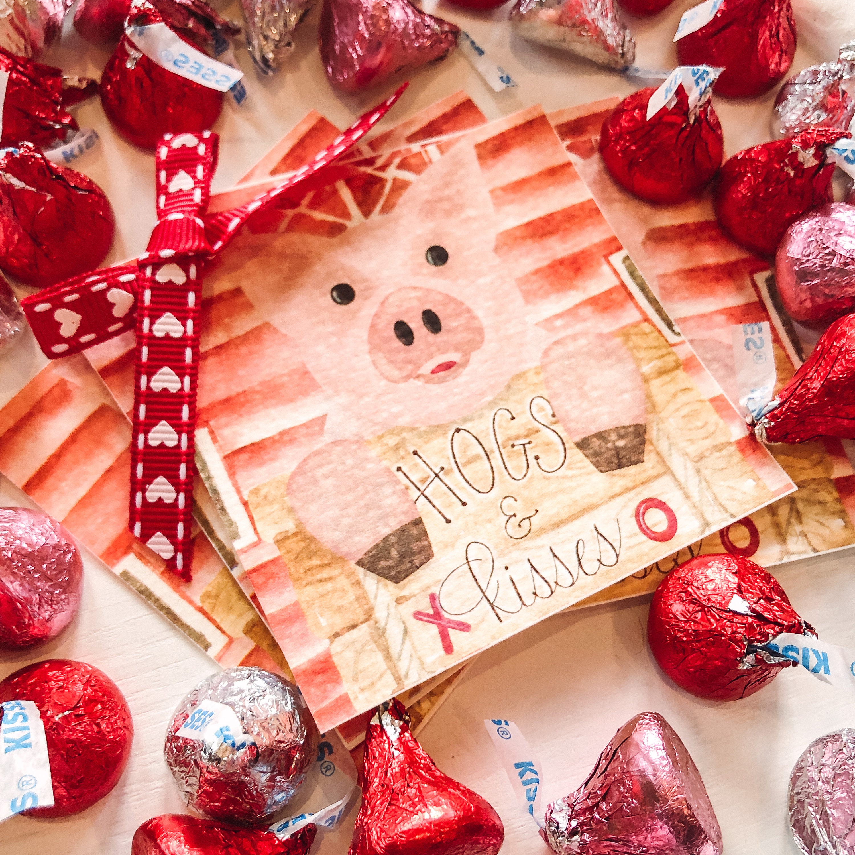 Hogs and Kisses Kids Printable Pig Valentines Day Card for the ...